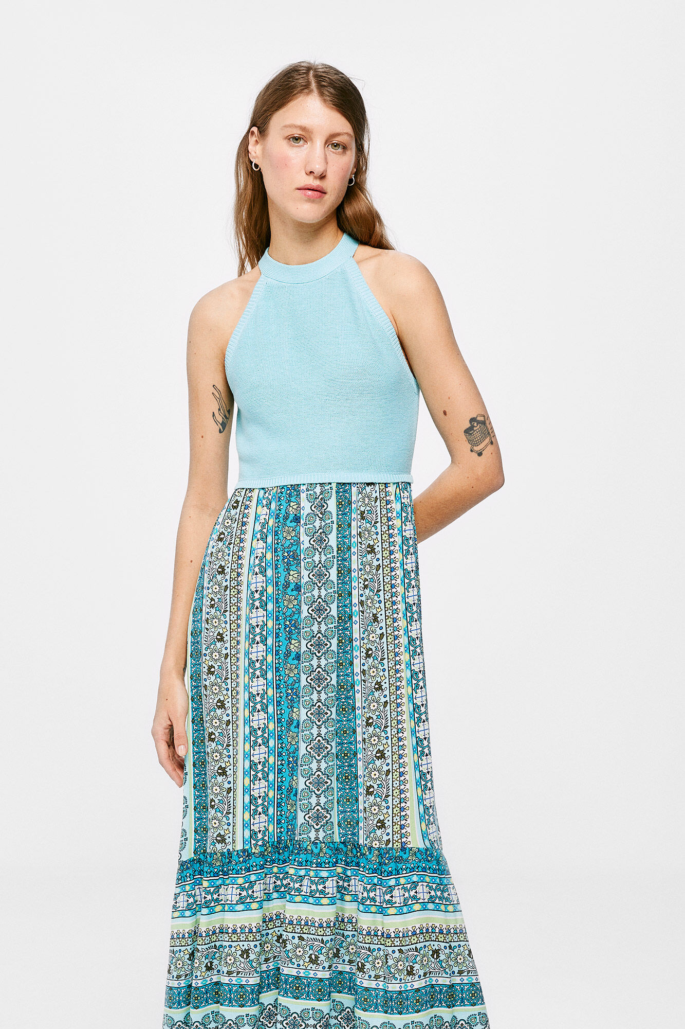 Vestido Midi Punto Combinado | Vestidos para mujer | Springfield-MX