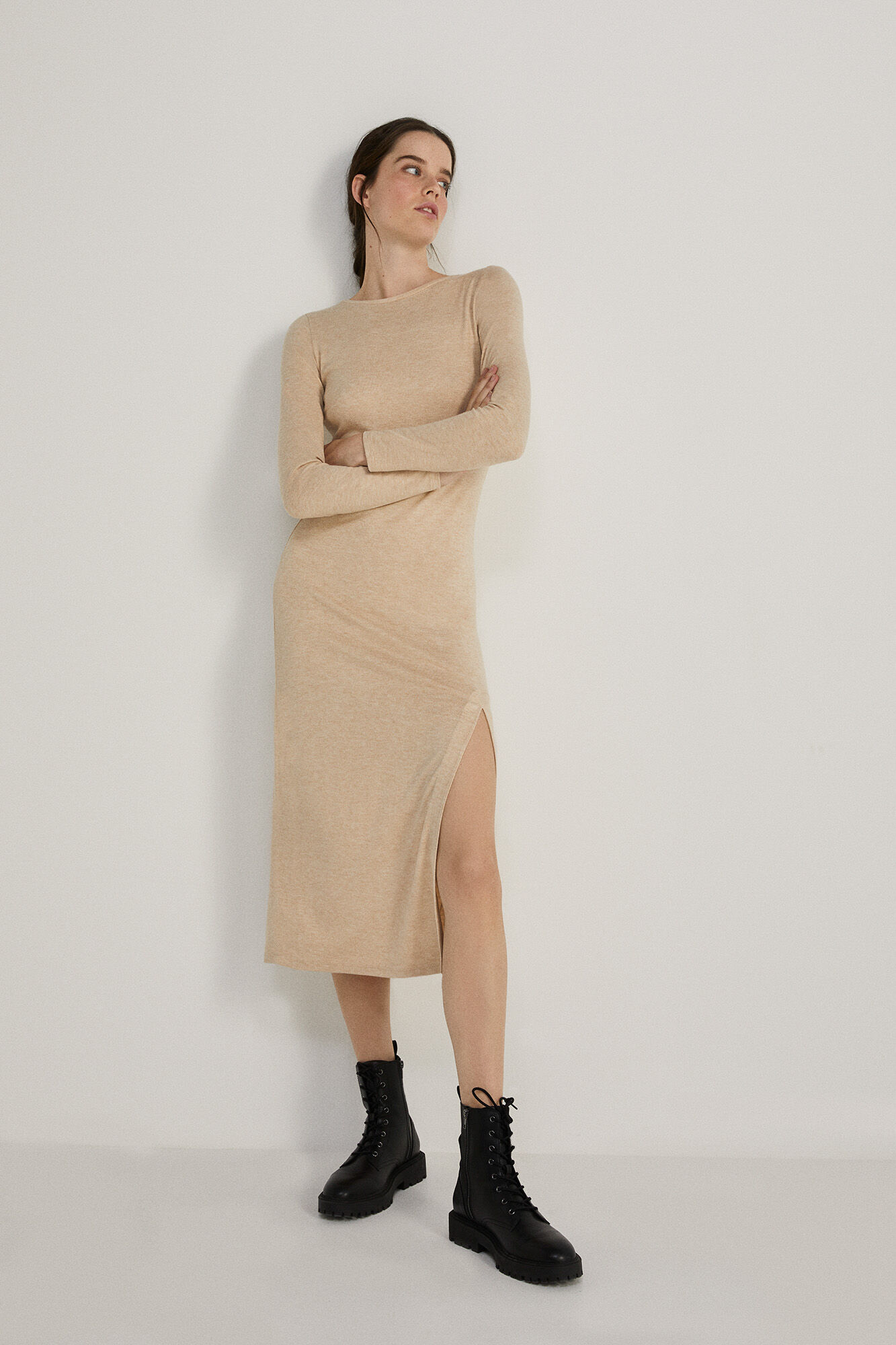 Vestido Midi Punto Cortado | Vestidos para mujer | Springfield-MX