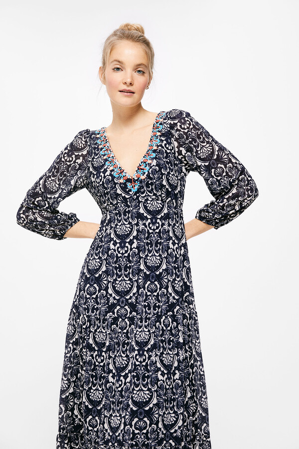 Vestido Midi Escote Cenefa Vestidos Para Mujer Springfield MX Vestido Midi Escote Cenefa Vestidos Para Mujer Springfield MX
