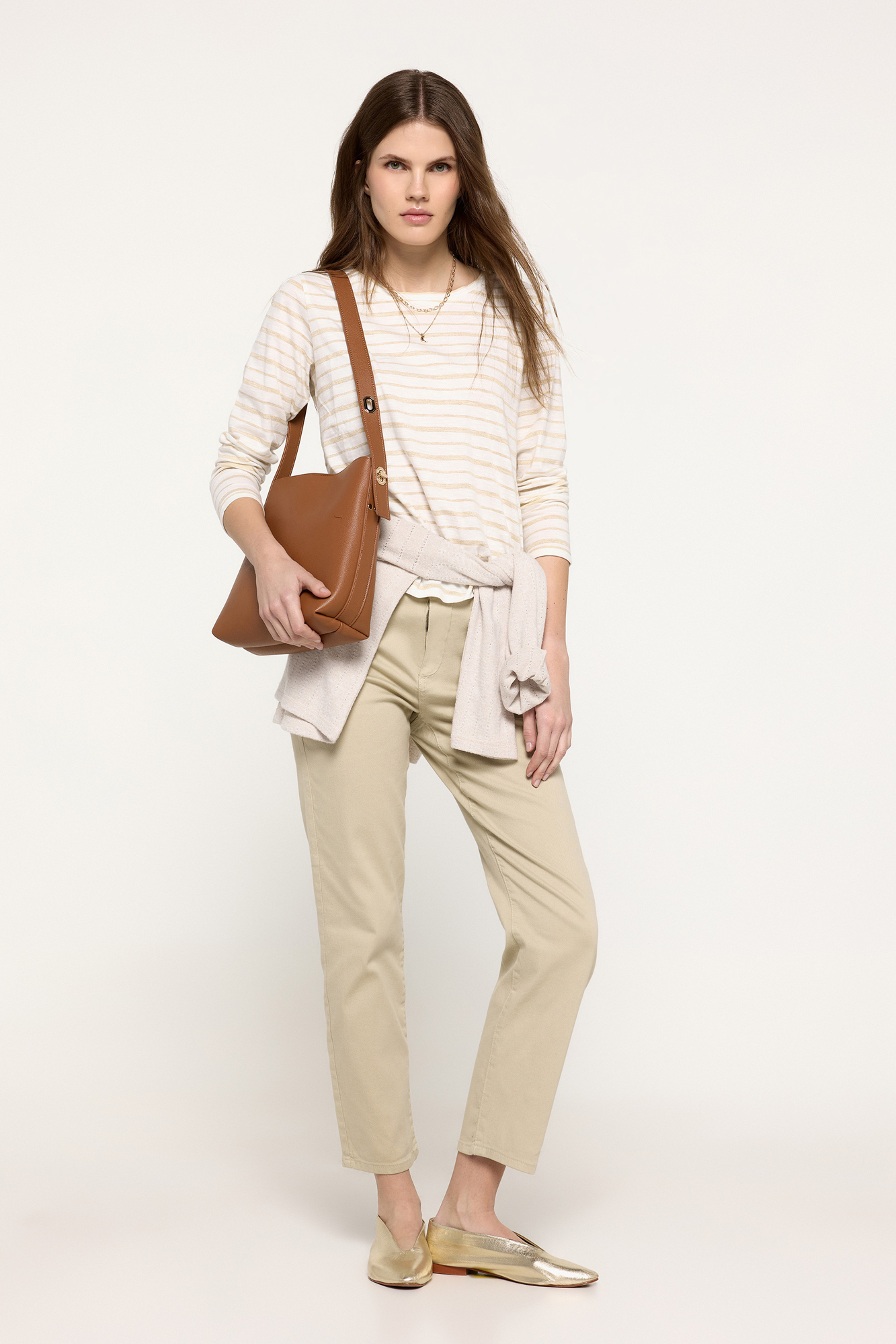 Playera manga larga rayas con lúrex | Playeras para mujer | Springfield-MX