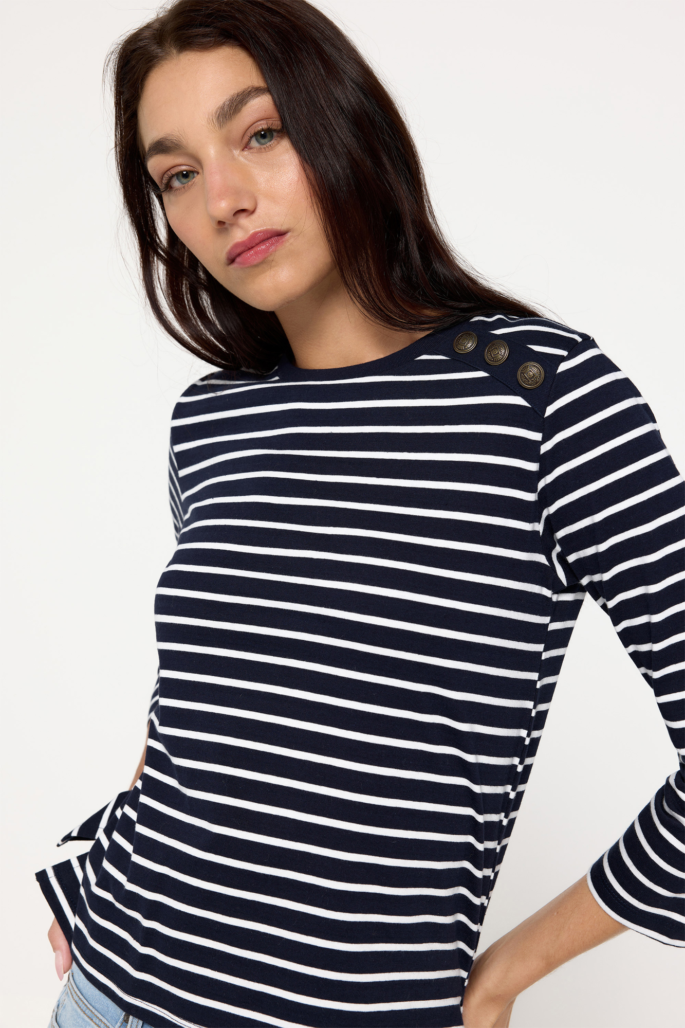 Playera rayas tejido heavy cotton | Playeras para mujer | Springfield-MX