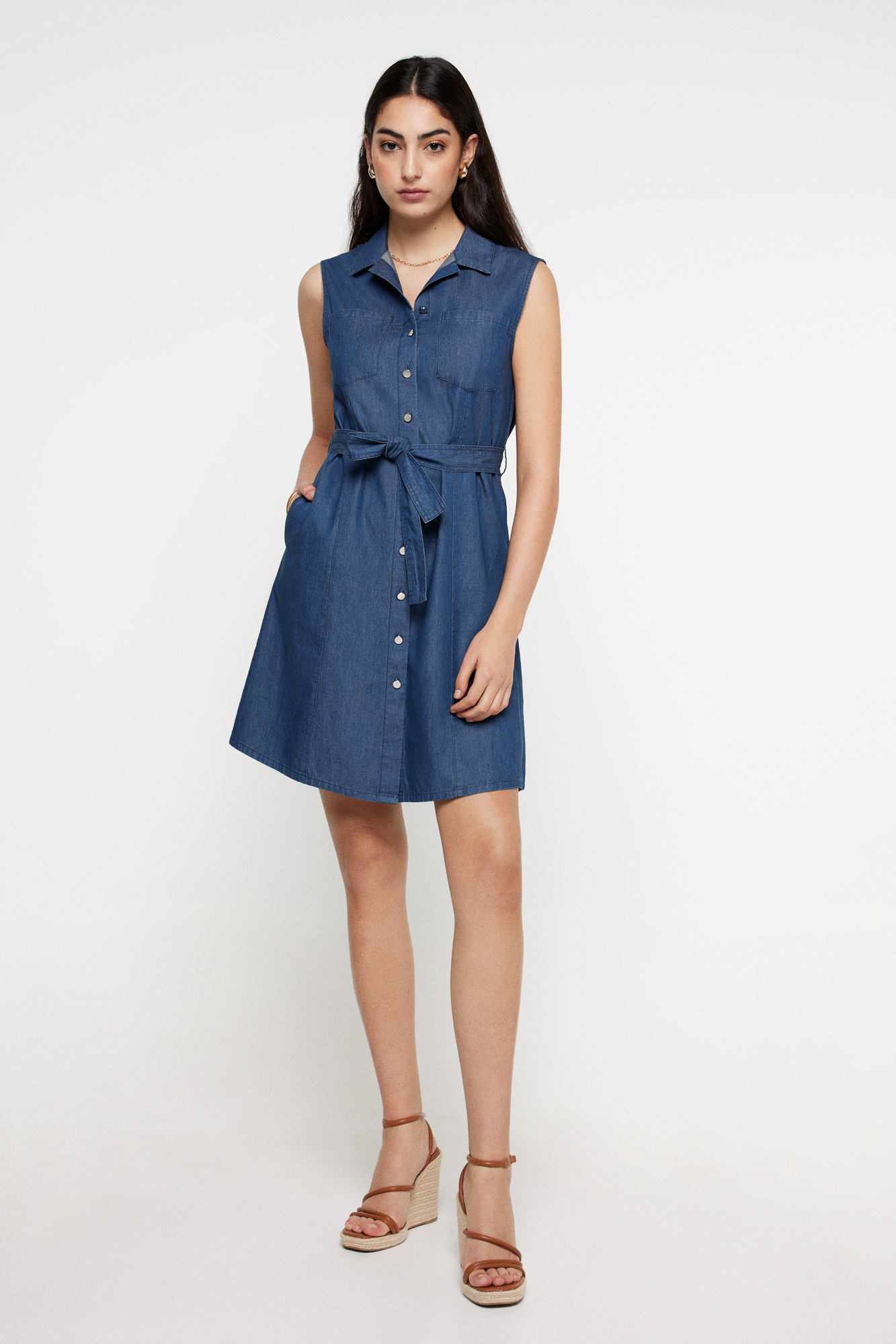 Vestido camisero light denim. | Vestidos para mujer | Springfield-MX