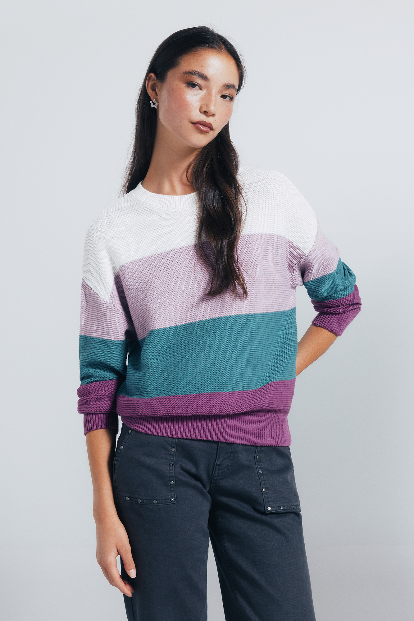 Suéter color block algodón | Suéteres y cárdigans de mujer | Springfield-MX