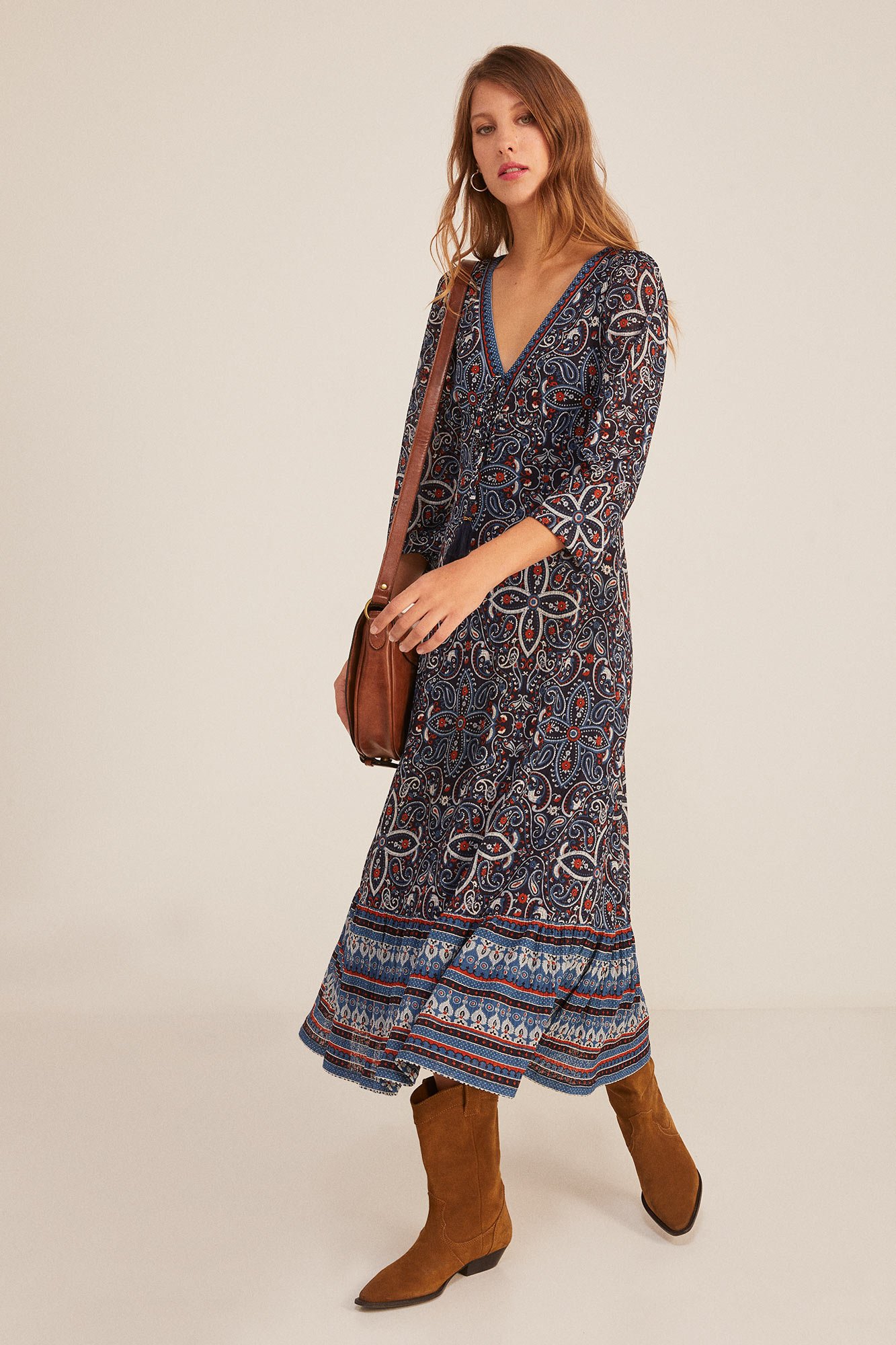 Vestido Midi Etampado Cenefas | Vestidos para mujer | Springfield-MX