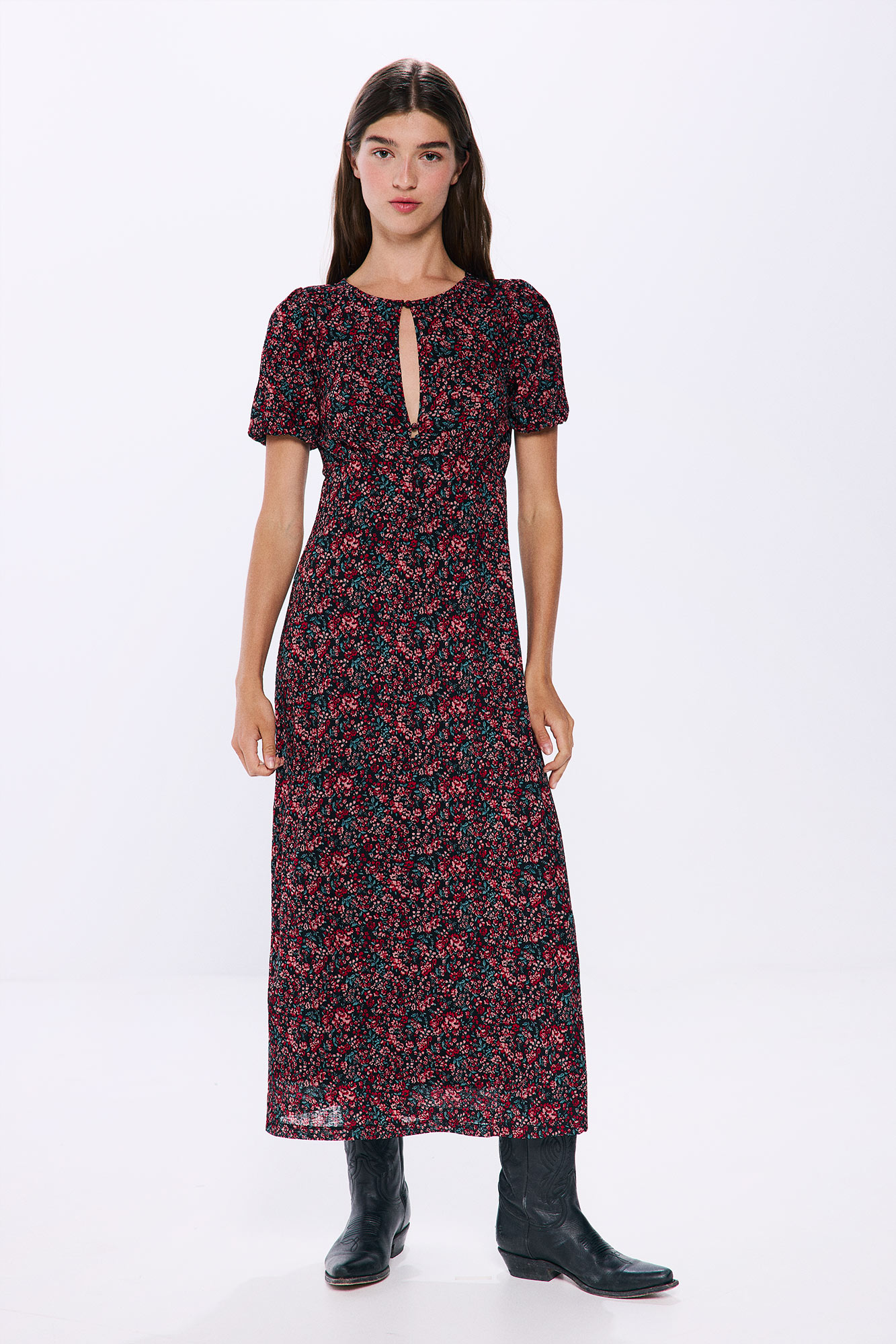 Vestido midi abertura escote estampado | Vestidos para mujer ...