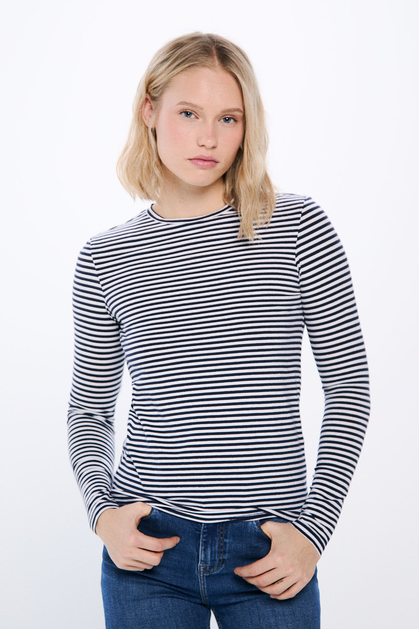 Playera entallada rayas lúrex | Playeras para mujer | Springfield-MX