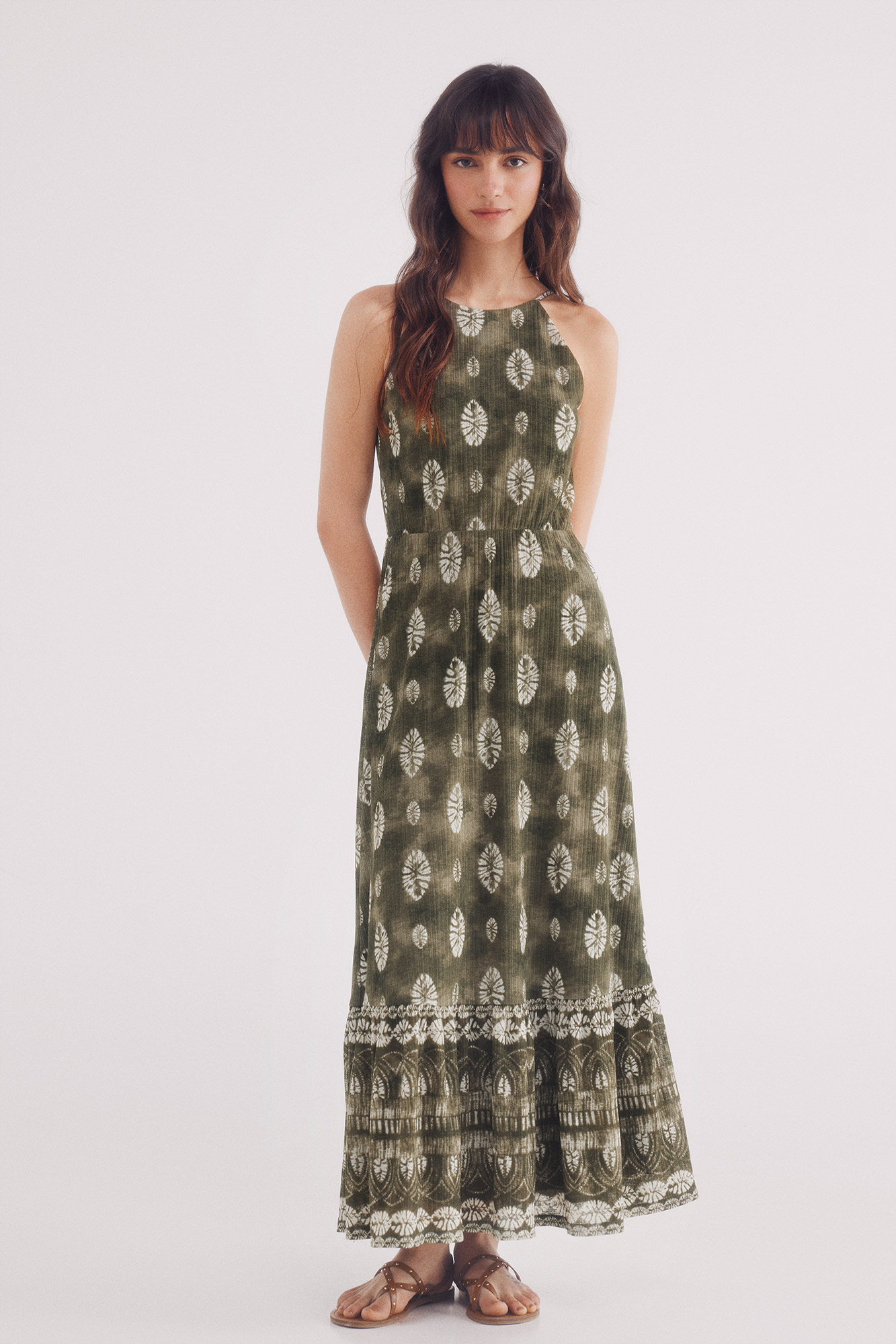 Vestido midi estampado hojas | Vestidos para mujer | Springfield-MX