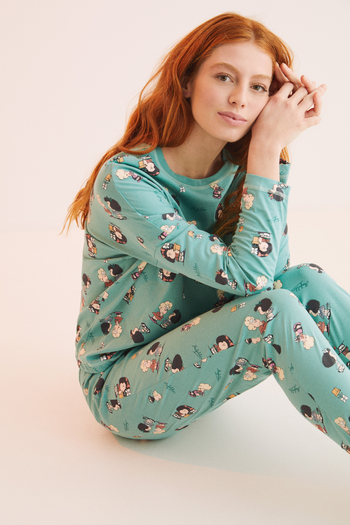 Pijama larga algodón Mafalda verde | Ropa de dormir y homewear para ...